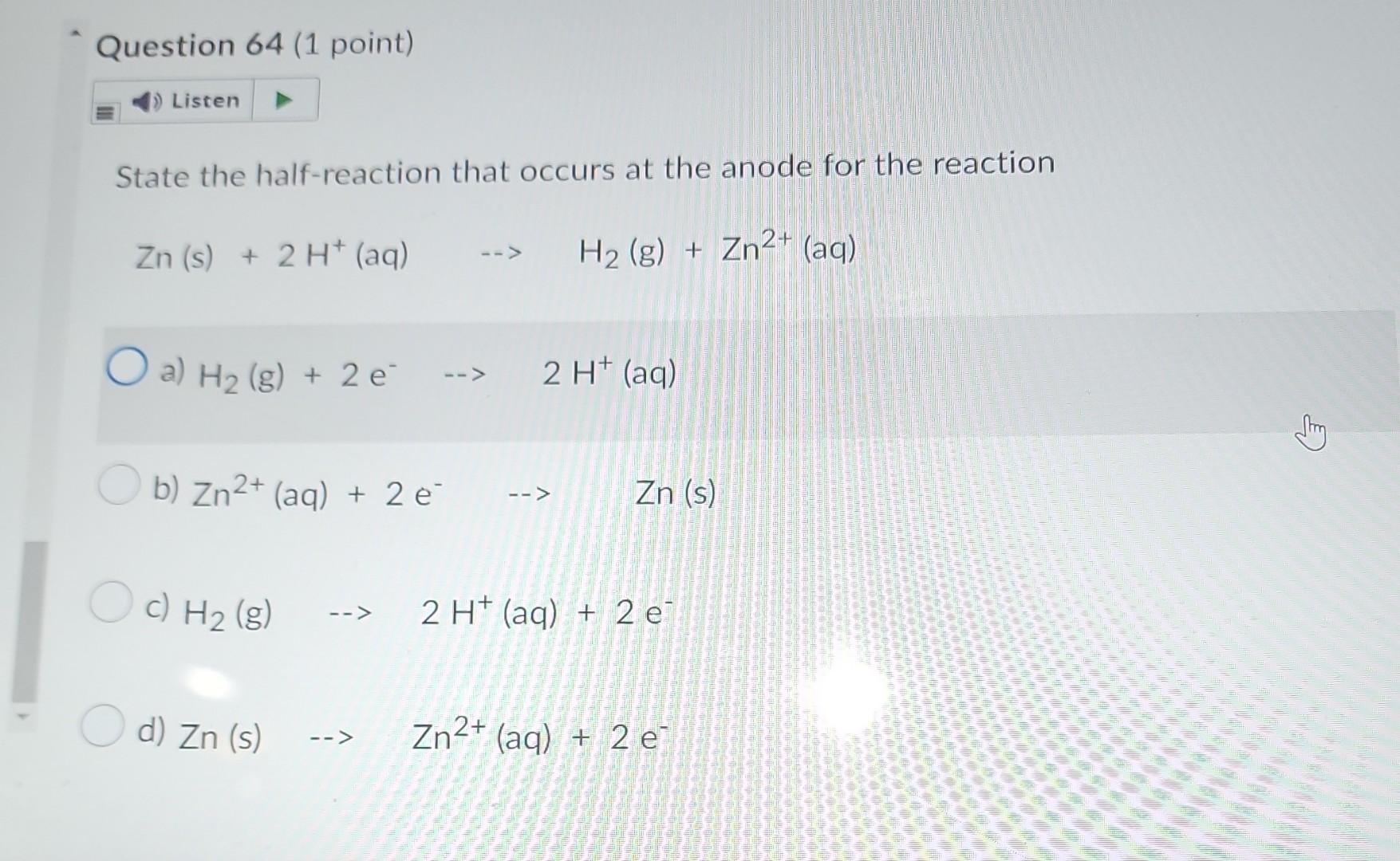 Solved State the half-reaction that occurs at the anode for | Chegg.com