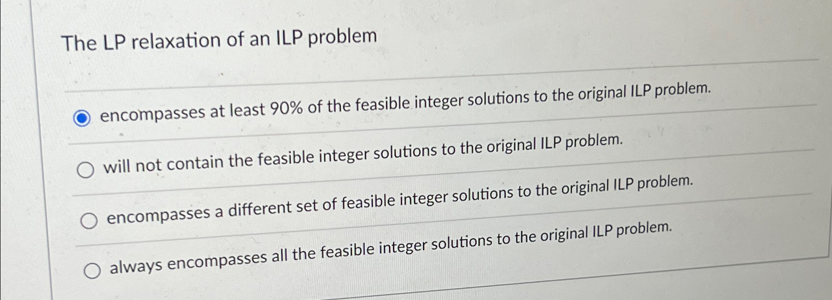 Solved The LP relaxation of an ILP problemq, ﻿encompasses at | Chegg.com
