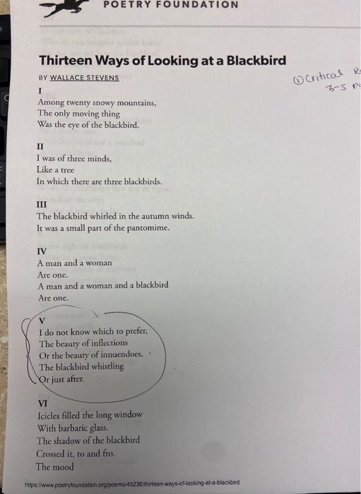 Read and reread Wallace Steven's poem “13 Ways of | Chegg.com