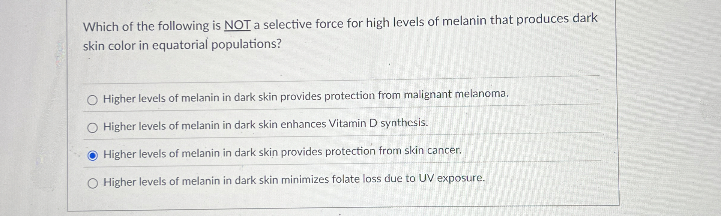Solved Which of the following is NOT a selective force for | Chegg.com