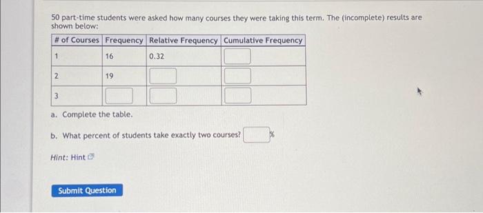 Solved 50 part-time students were asked how many courses | Chegg.com
