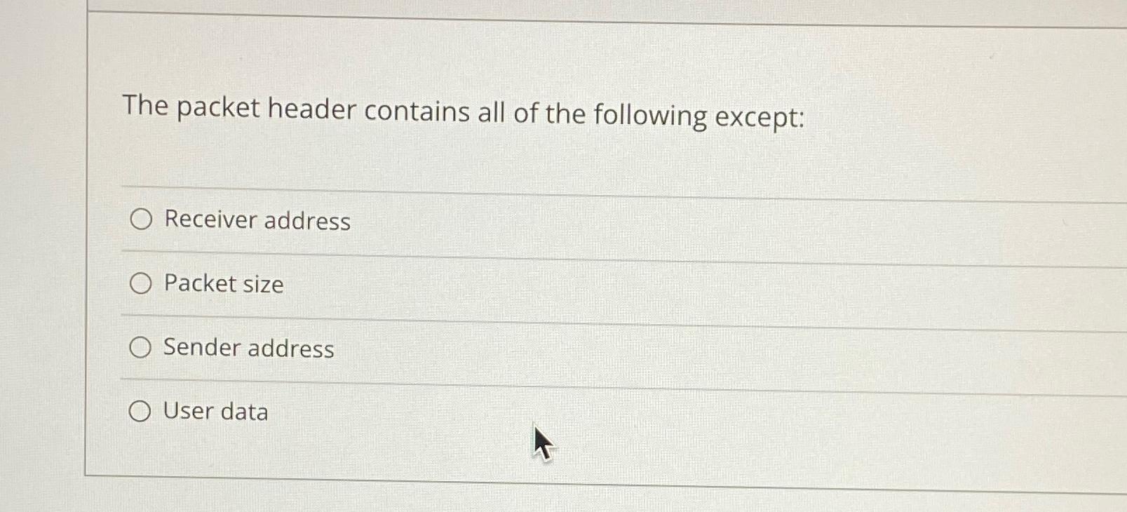 Solved The packet header contains all of the following | Chegg.com