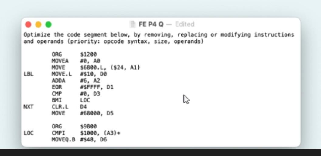 Solved FE P4Q- Edited Optimize the code segment below, by | Chegg.com