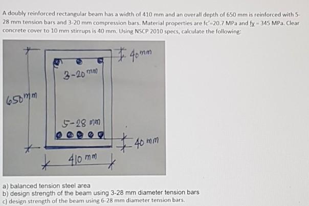 Solved A doubly reinforced rectangular beam has a width of | Chegg.com