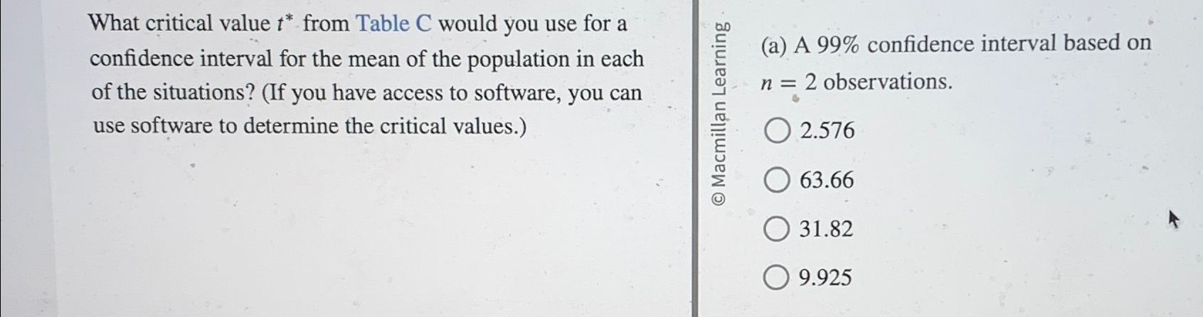 Solved What critical value t** ﻿from Table C ﻿would you use | Chegg.com