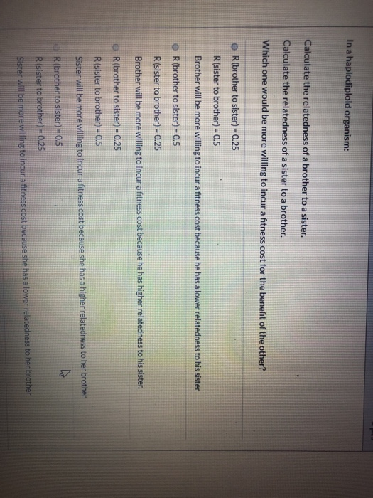 Solved In a haplodiploid organism: Calculate the relatedness | Chegg.com