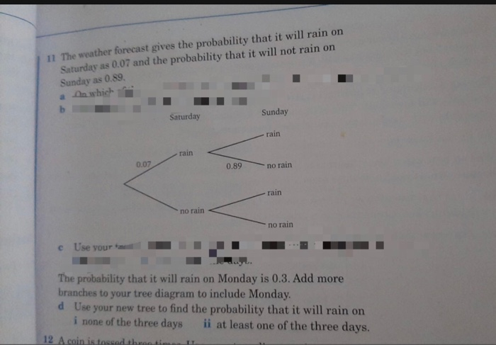 Solved 11 The weather forecast gives the probability that it | Chegg.com