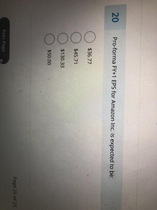 Solved 20 Pro-forma FY+1 EPS for Amazon Inc. is expected to | Chegg.com