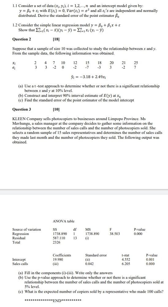 Solved 1.1 Consider a set of data (xi,yi),i=1,2,…,n and an | Chegg.com