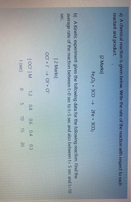 Solved a) A chemical reaction is given below. Write the rate | Chegg.com