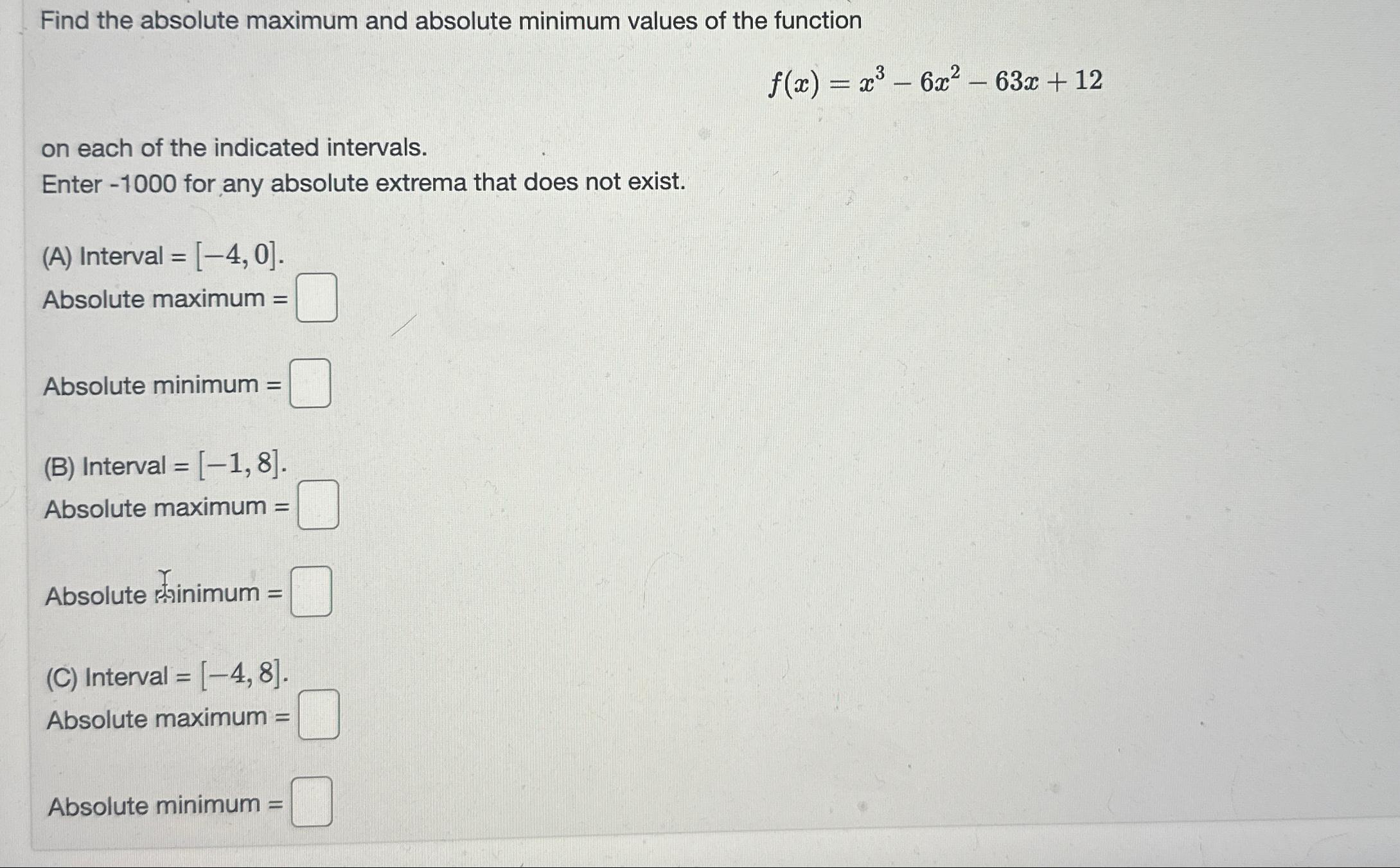 Solved Find the absolute maximum and absolute minimum values | Chegg.com