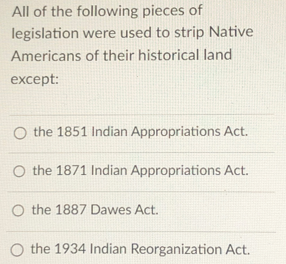 Solved All of the following pieces of legislation were used | Chegg.com