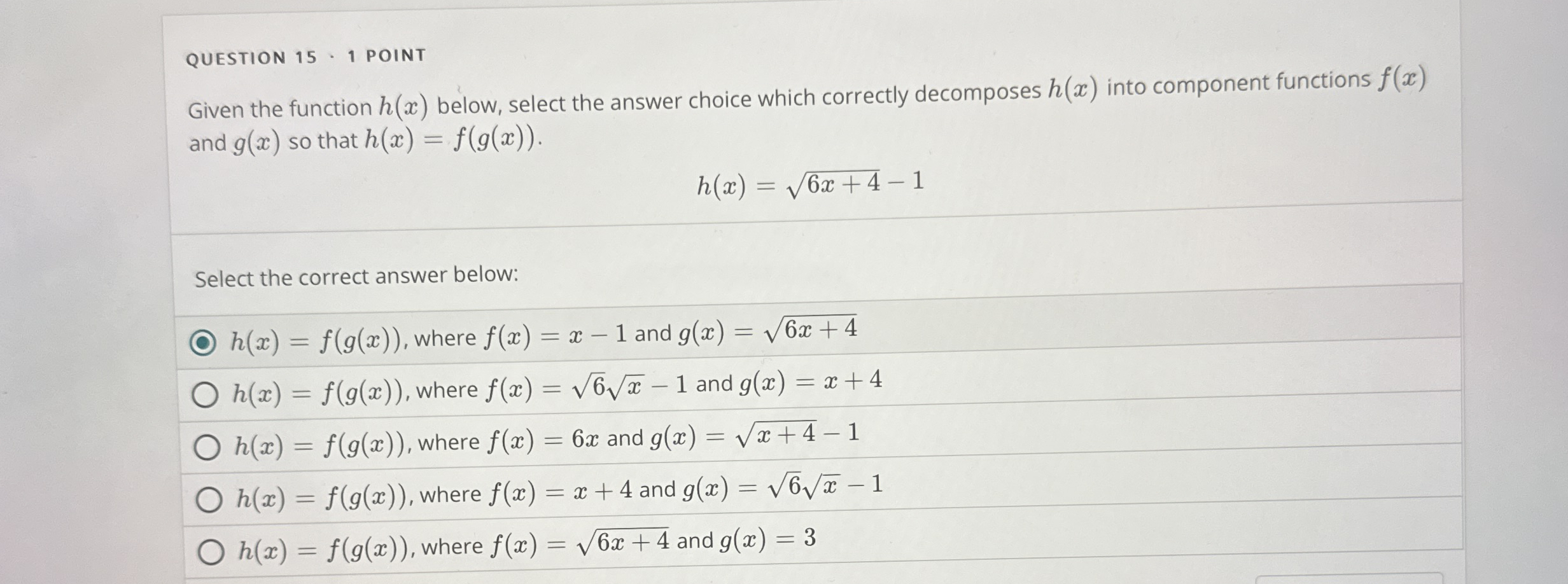 QUESTION 15 - 1 ﻿POINTGiven the function h(x) ﻿below, | Chegg.com