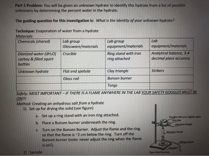 Solved Part 1 Problem: You will be given an unknown hydrate | Chegg.com