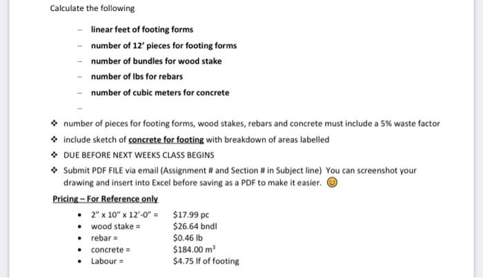 Solved Calculate the following linear feet of footing forms | Chegg.com