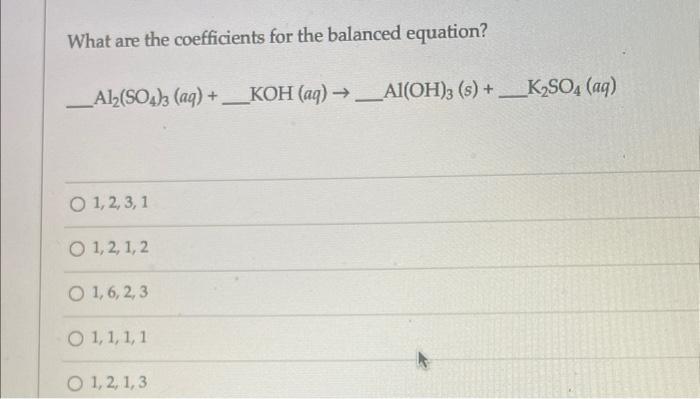 Solved What are the coefficients for the balanced equation? | Chegg.com