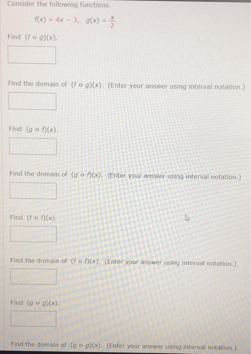 Solved Consider the following functions. f(x) = 4x - 3, g(x) | Chegg.com