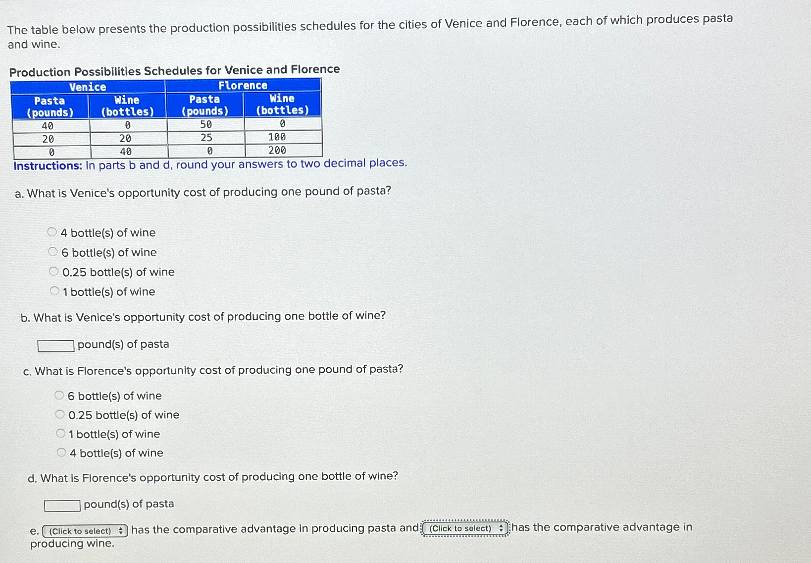 Solved The table below presents the production possibilities | Chegg.com