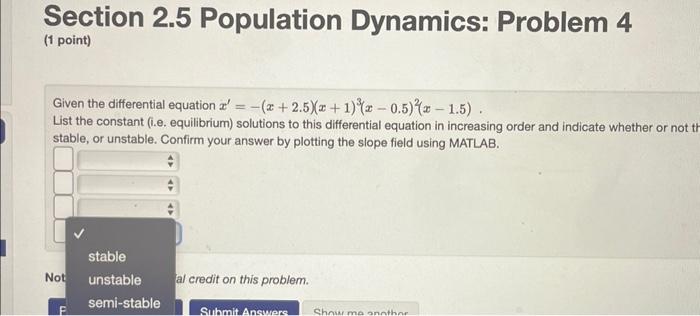 Solved Section 2 5 Population Dynamics Problem 4 1 Point