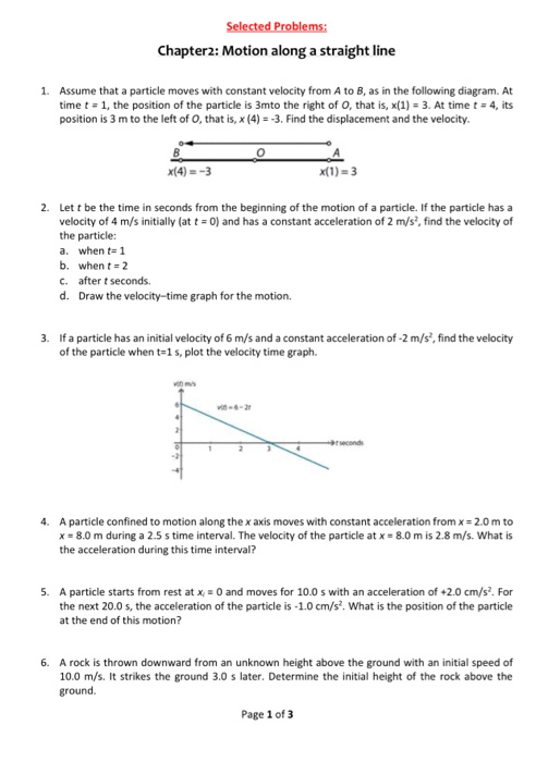Solved Selected Problems: Chapter2: Motion along a straight | Chegg.com