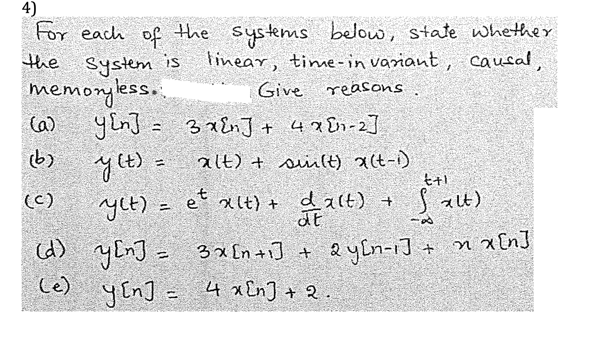 Solved Signals & Systems problem. The reasons don't have to | Chegg.com