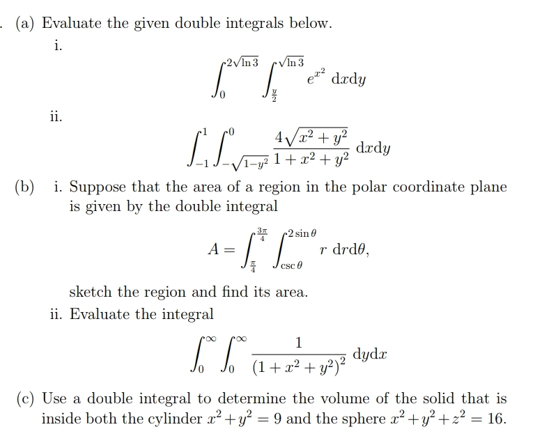 Solved (a) ﻿Evaluate the given double integrals | Chegg.com