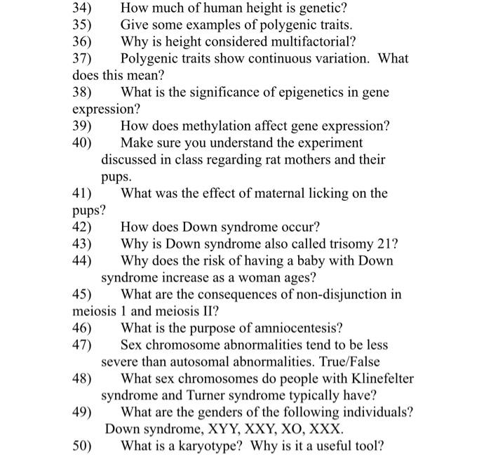 Solved 34) How much of human height is genetic? 35) Give | Chegg.com