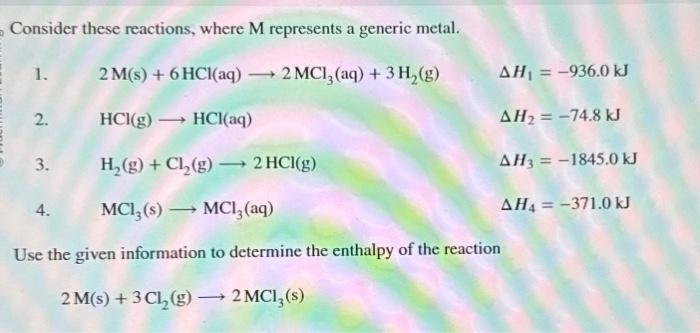 Solved Consider these reactions, where M represents a | Chegg.com