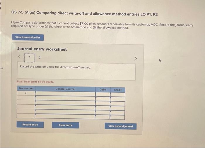 Solved QS 7-2 (Algo) Direct write-off method LO P1 Solstice | Chegg.com