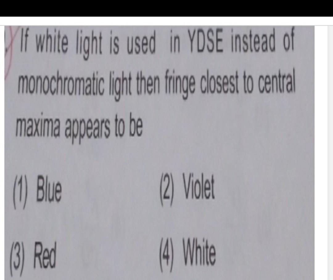 Solved If white light is used in YDSE instead of | Chegg.com