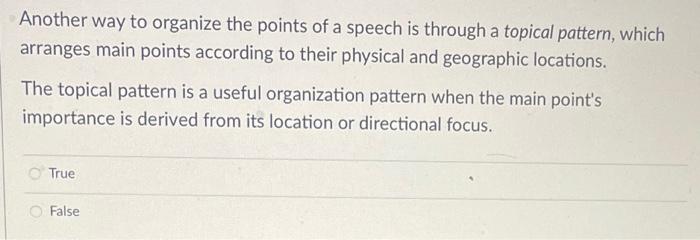 Organizational patterns of arrangement are helpful in | Chegg.com