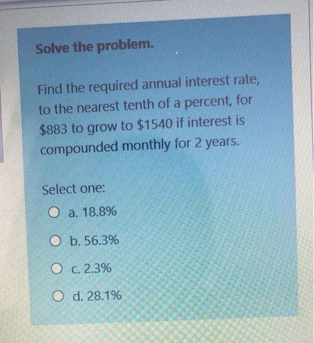 Solved Solve the problem. Find the required annual interest | Chegg.com