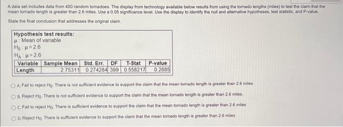 Solved A data set includes data from 400 random tornadoes. | Chegg.com