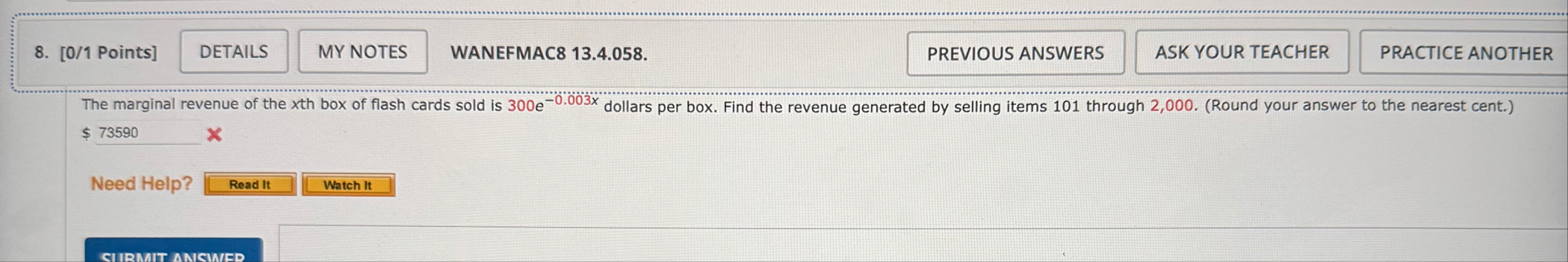 Solved The marginal revenue of the xth box of flash cards | Chegg.com