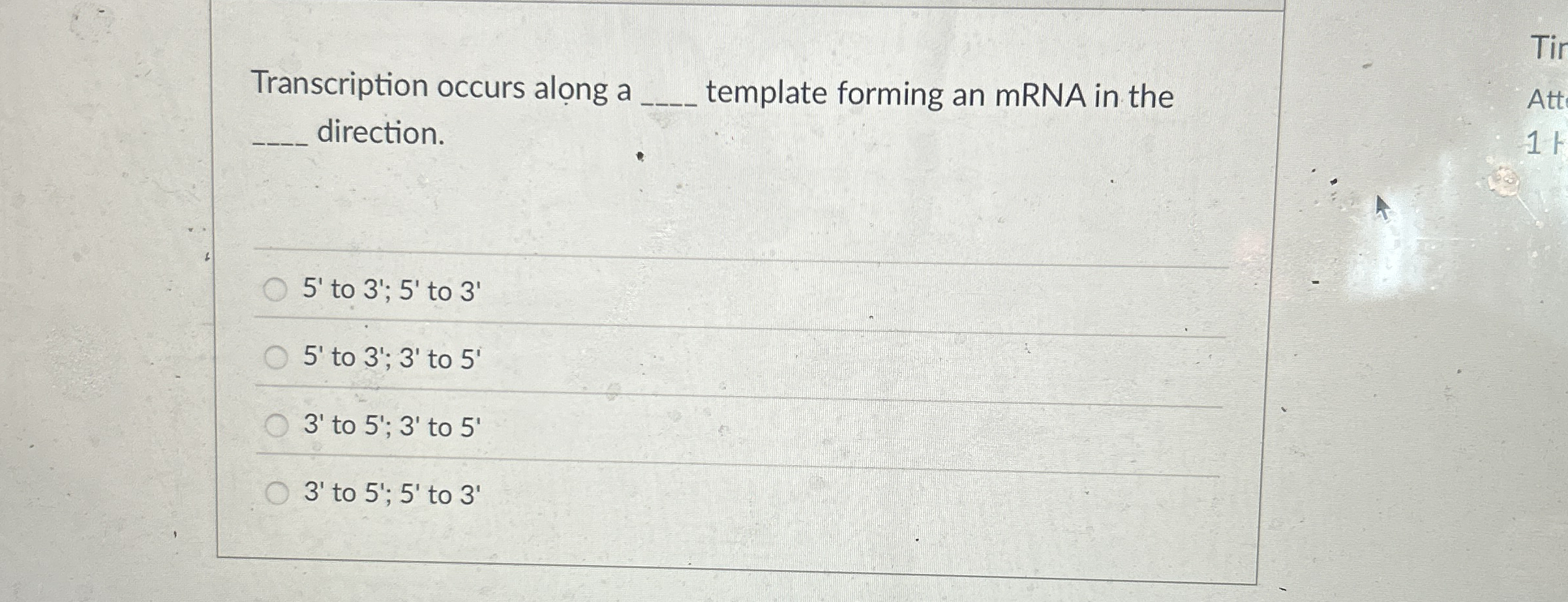 Solved Transcription occurs alọng a q, ﻿template forming an | Chegg.com