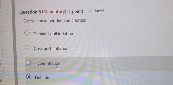 Solved Excess consumer demand creates: Demand-pull inflation | Chegg.com