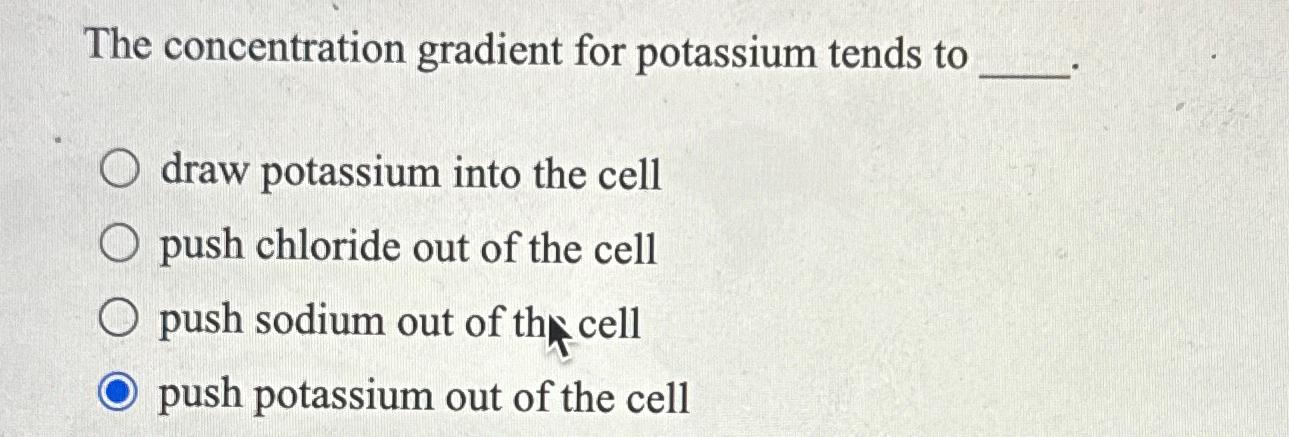 Solved The concentration gradient for potassium tends todraw | Chegg.com