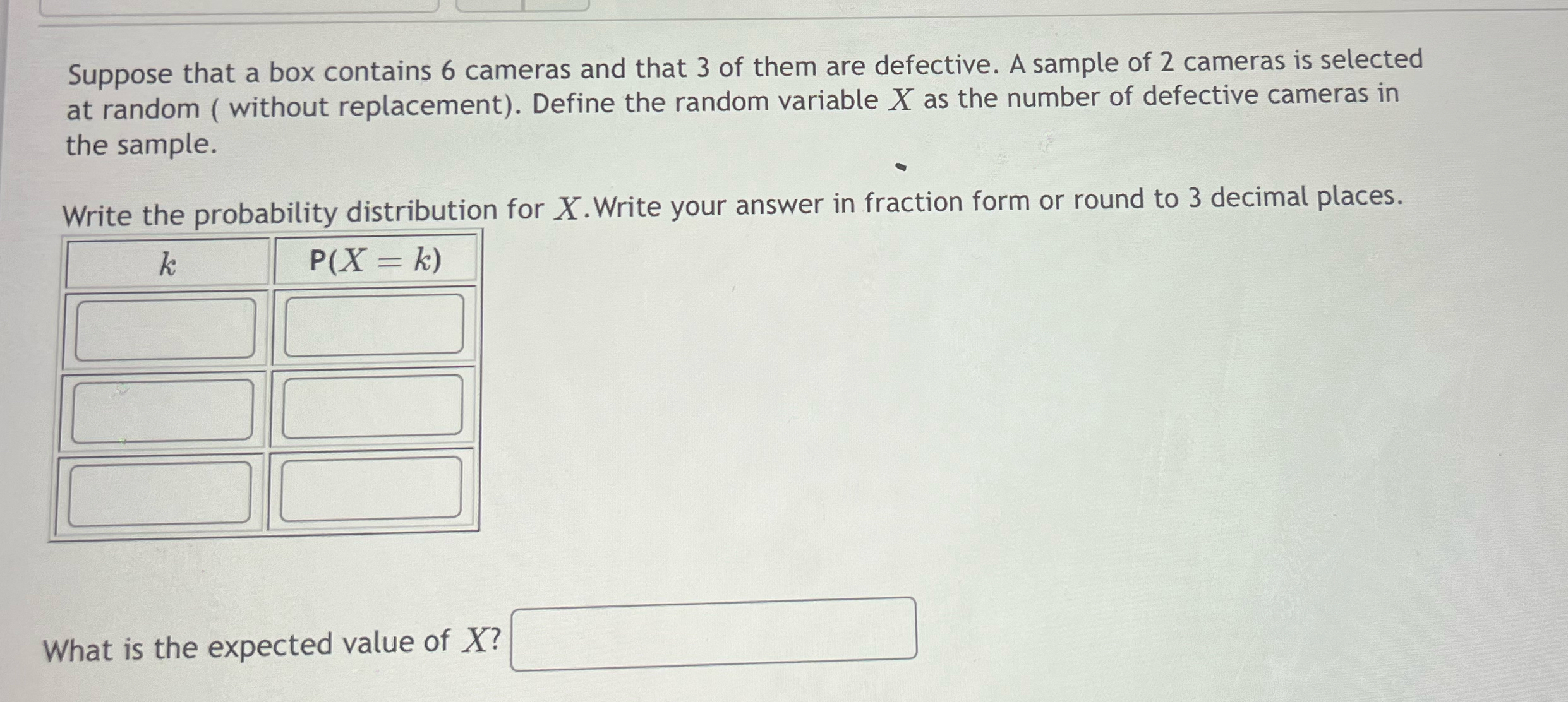 Solved Suppose that a box contains 6 ﻿cameras and that 3 ﻿of | Chegg.com