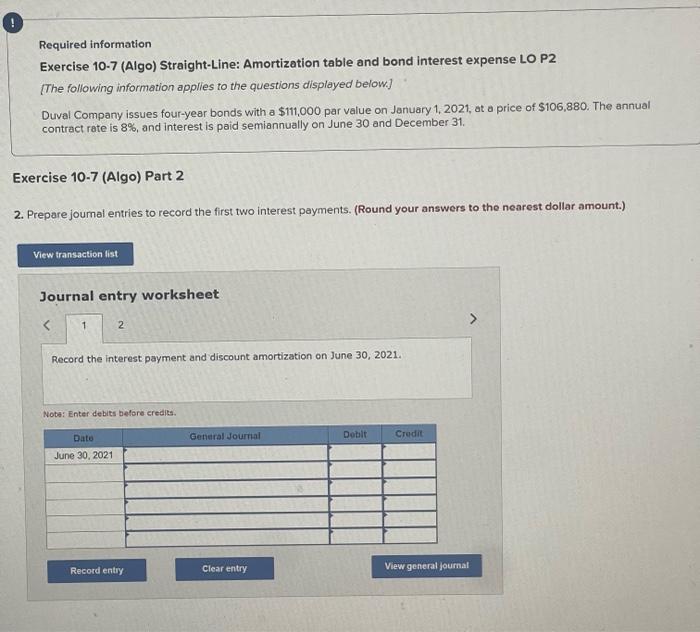 Solved Required information Exercise 10-7 (Algo) | Chegg.com