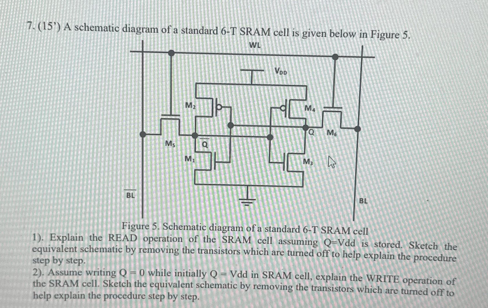 (15') ﻿A schematic diagram of a standard 6-T SRAM | Chegg.com