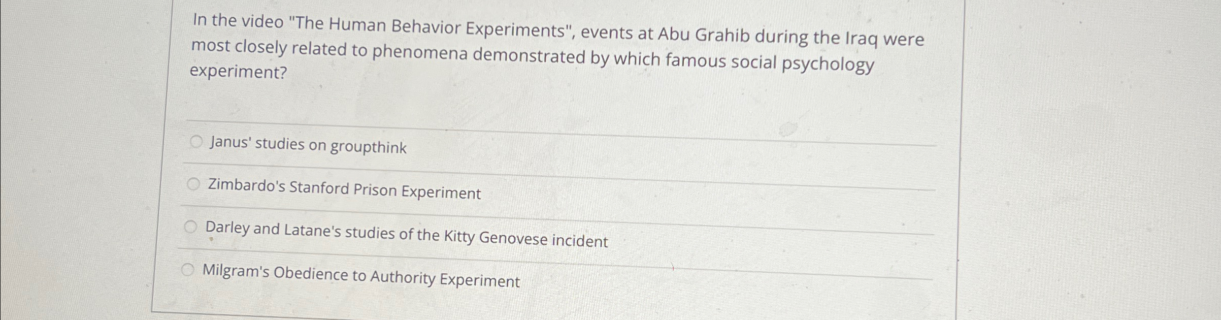 Solved In the video "The Human Behavior Experiments", events | Chegg.com