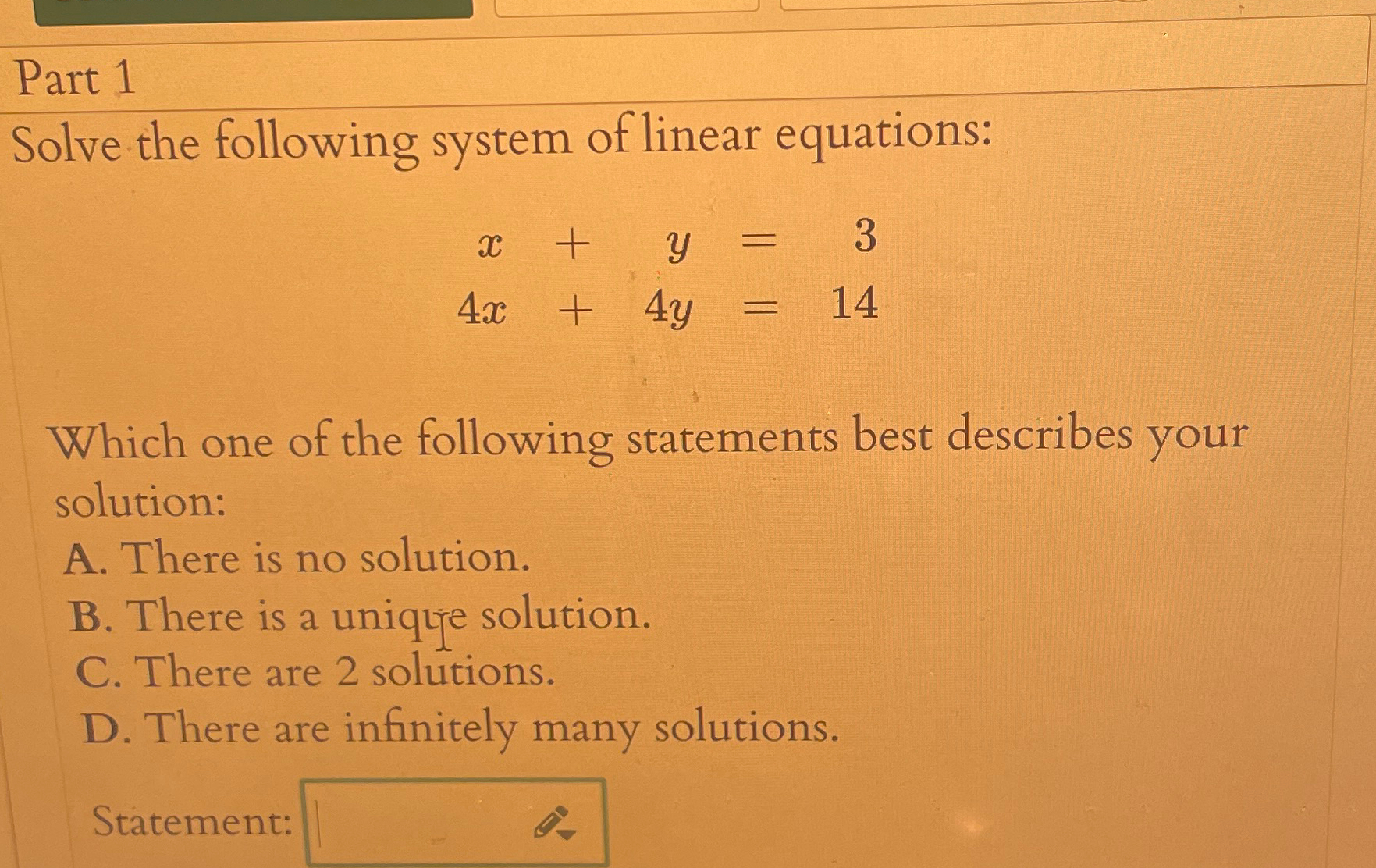 Solved Part 1Solve the following system of linear | Chegg.com