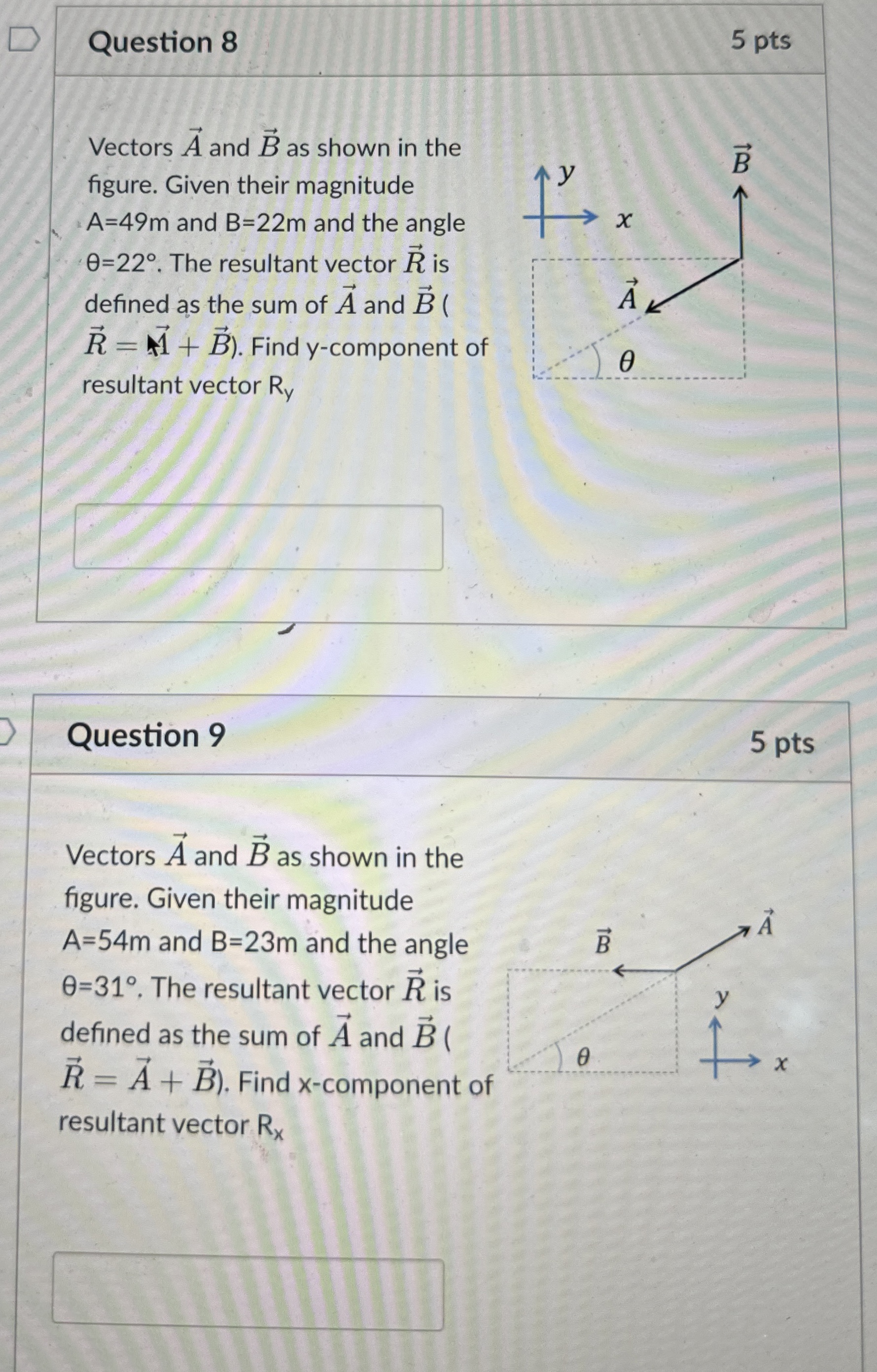 Question 85 ﻿ptsVectors vec(A) ﻿and vec(B) ﻿as shown | Chegg.com