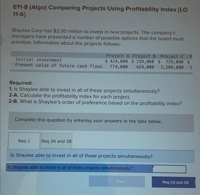 Solved E11-8 (Algo) Comparing Projects Using Profitability | Chegg.com