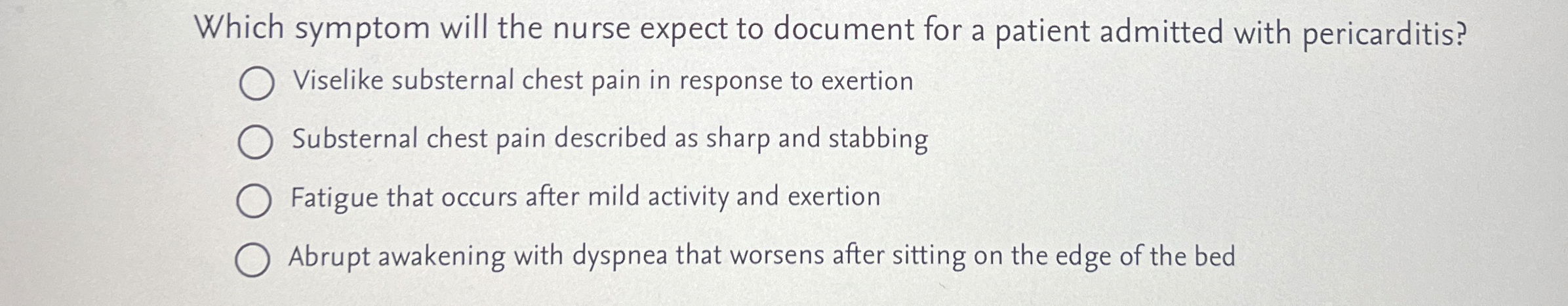 Solved Which symptom will the nurse expect to document for a | Chegg.com