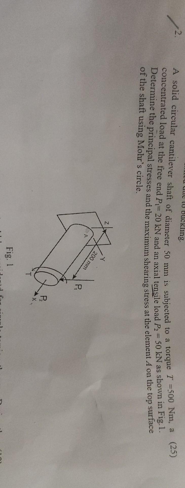 Solved A solid circular cantilever shaft of diameter 50 mm | Chegg.com