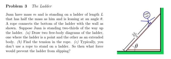 Solved Problem 3 The Ladder Juan have mass m and is standing | Chegg.com