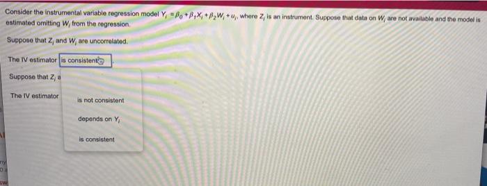 Solved Consider the instrumental variable regression model Y | Chegg.com