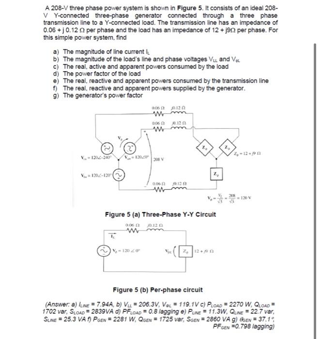 Solved A 208-V three phase power system is shown in Figure | Chegg.com