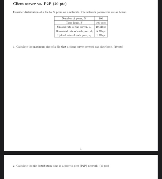Solved Client-server vs. P2P (20 pts) Consider distribution | Chegg.com